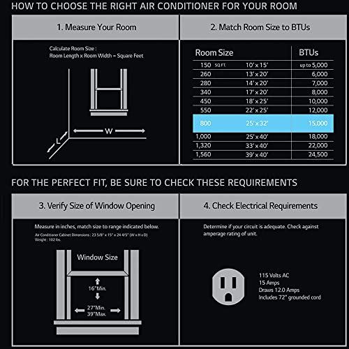 LG 14,000 BTU Dual Inverter Smart Window Unit Air Conditioner, Cools 800 Sq. Ft., Quiet Operation, Up to 25% More Energy Savings, ENERGY STARĀ®, works with LG ThinQ, Amazon Alexa and Hey Google, 115V