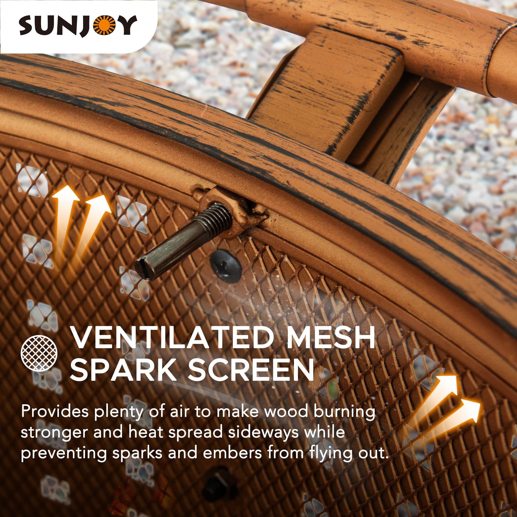 Sunjoy Fire Pit 30 in. Outdoor Wood-Burning Fire Pit, Patio Woven Round Steel Firepit Large Fire Pits for Outside with Spark Screen and Poker