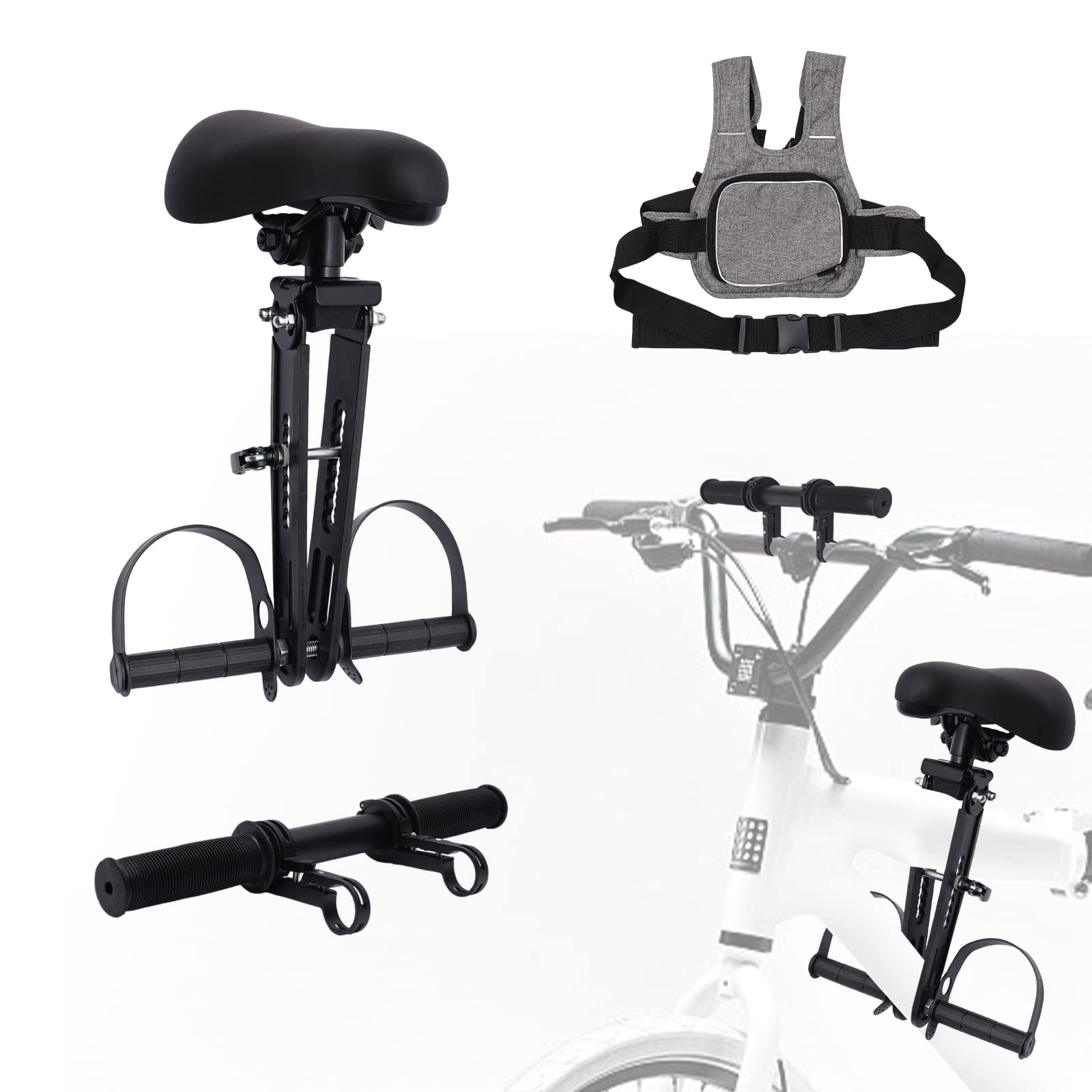 RibasuBB Kids Bike Seat & Handlebar Accessory Combo Pack - Complete Set Front Mounted Bicycle Seats for Children 3-6 Years (up to 220lbs) | Compatible with MTB, 30.00cm*16.00cm*10.00cm