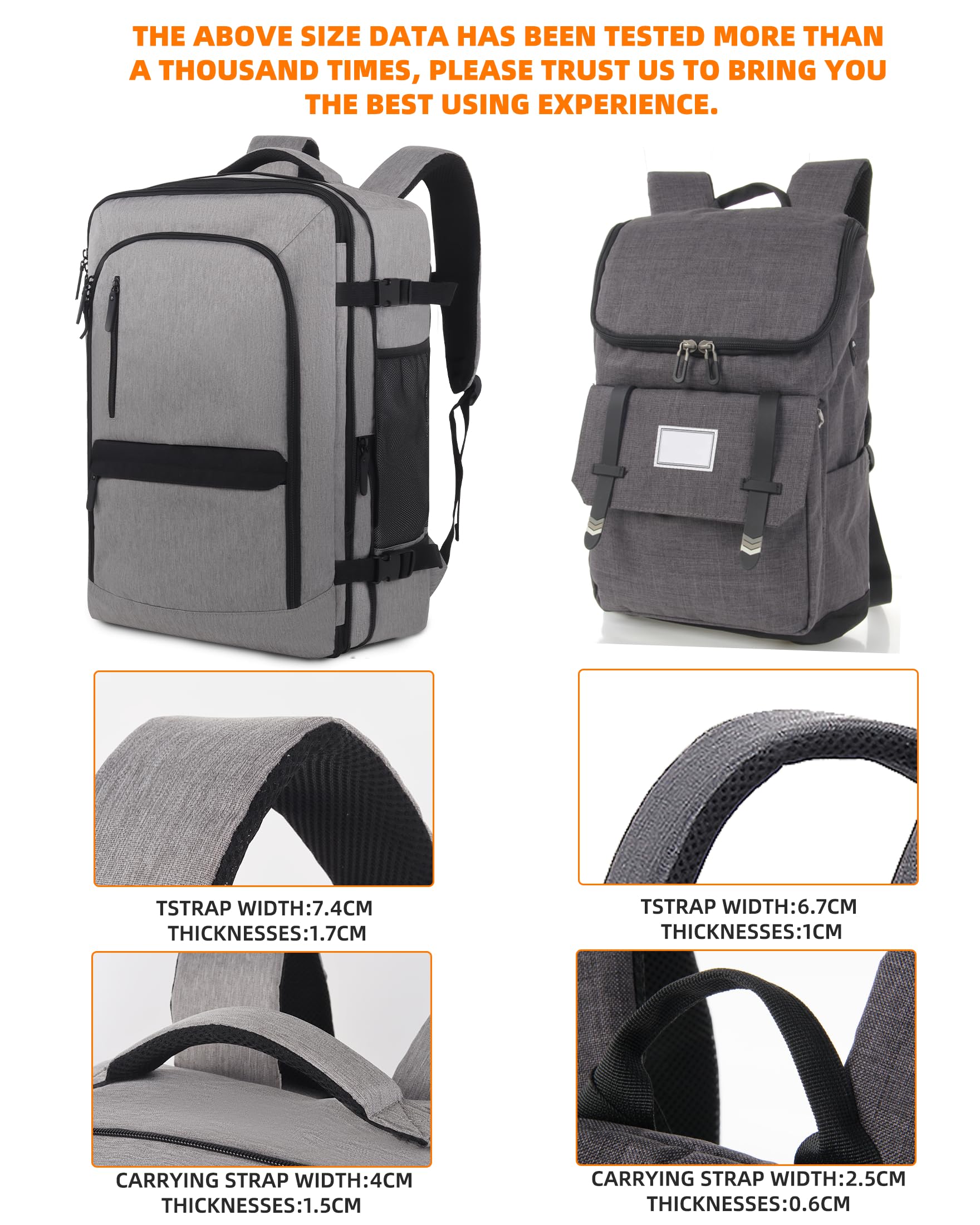 OPOALO Large Carry on Travel Backpack for Men, Business Laptop Backpack Convertible Heavy Duty Tactical Backpack Airplane Approved Waterproof for Travel Hiking Camping Daily (Hard Shell Black)