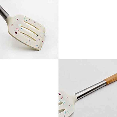 LMMDP Silicone Kitchen Tools Set Cooking Tools Utensils Set Spatula Shovel Soup Spoon with Wooden Handle Special Heat-resistant Design