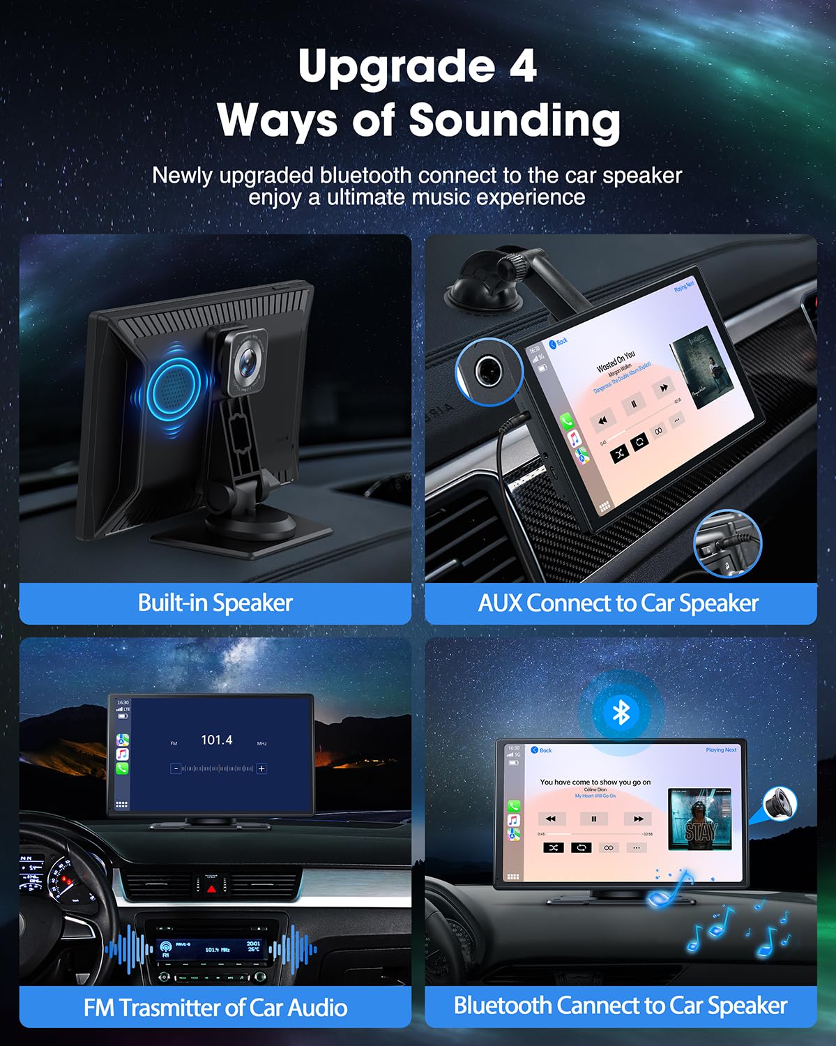 LAMTTO 9 Inch Wireless Car Stereo with Apple Carplay & Android Auto,Portable Touch Screen GPS Navigation for Car,Car Audio Receivers with Bluetooth,Airplay,AUX,Screen for All Vehicles