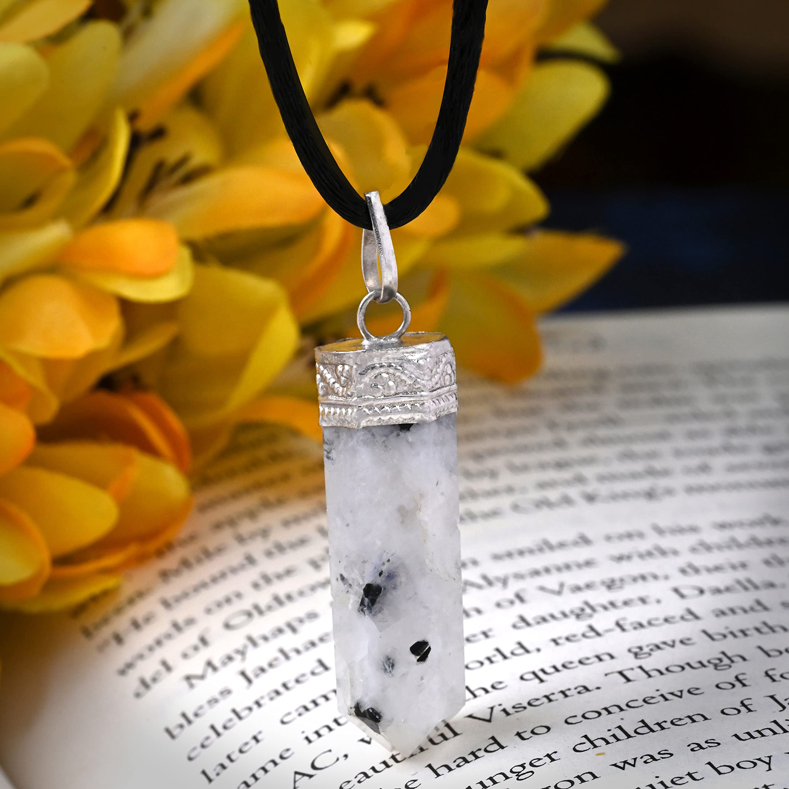 Rainbow Moonstone Crystal Healing Pendant - For Crown Chakra | Enhances Intuition And Stability. Relieves Emotional Stress. Brings Hope, Luck, Abundance, Harmony And Fortune. Protective Talisman