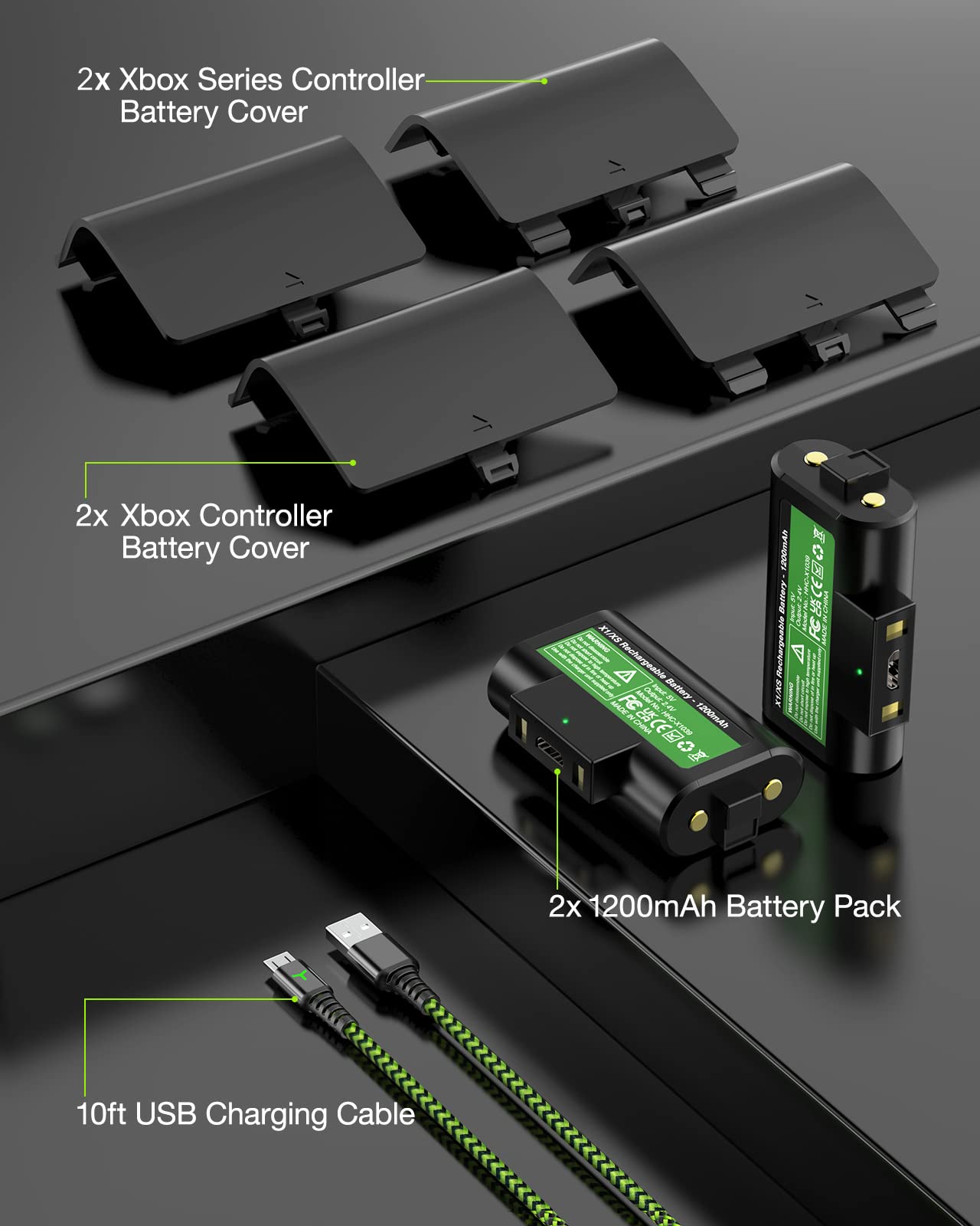 Rechargeable Controller Battery 2 Pack for Xbox One Xbox Series X S with 4 Battery Cover Xbox Play and Charge Kit with 10FT TeslaY Design USB Charging Cable for Xbox 1 S/X/Elite Wireless Remote