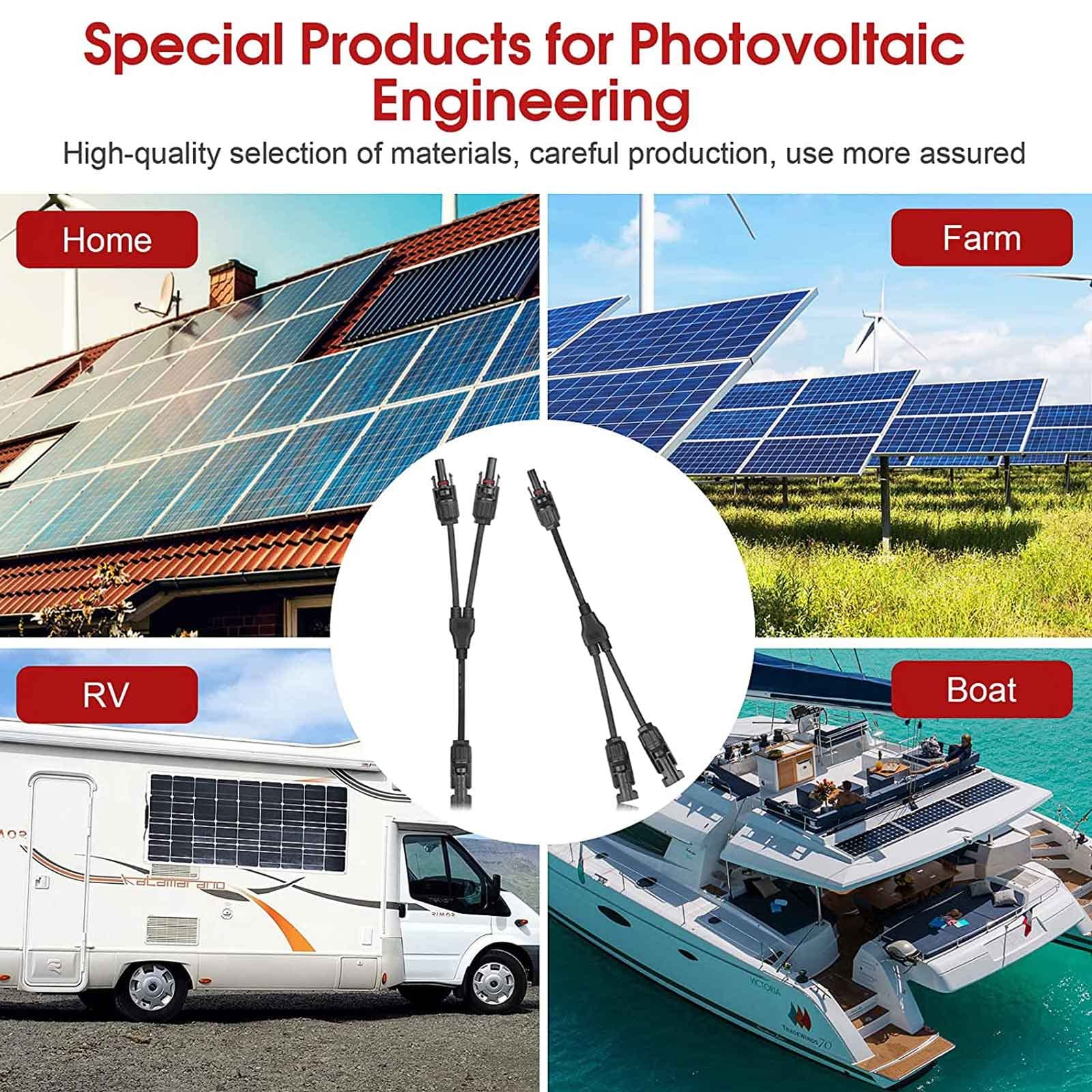 PFCTART Y Branch Solar Wiring Connector Plug, Panel Splitter Connectors and Wires Accessories Charge Controller Kit Solar Cable for Combiner Box (12AWG 1 Pair M/FF+F/MM)