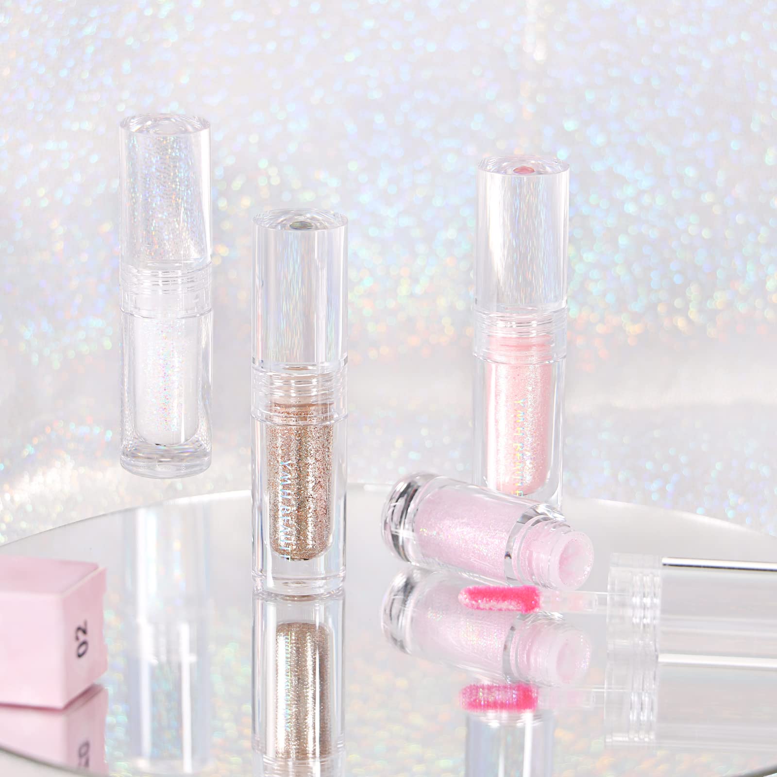 YMH BEAUTE Liquid Glitter Eyeshadow, Pigmented, Long Lasting, Quick Drying, Easy to Apply, Loose Glitter Glue for Eye Crystals Makeup (Purple - Green 05)