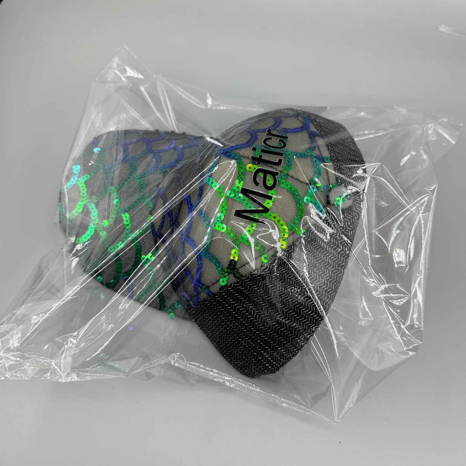 Maticr Unisex Bling Mermaid Scales Sequin Trucker Hats Adjustable Mesh Caps Baseball Party Hat (Black)
