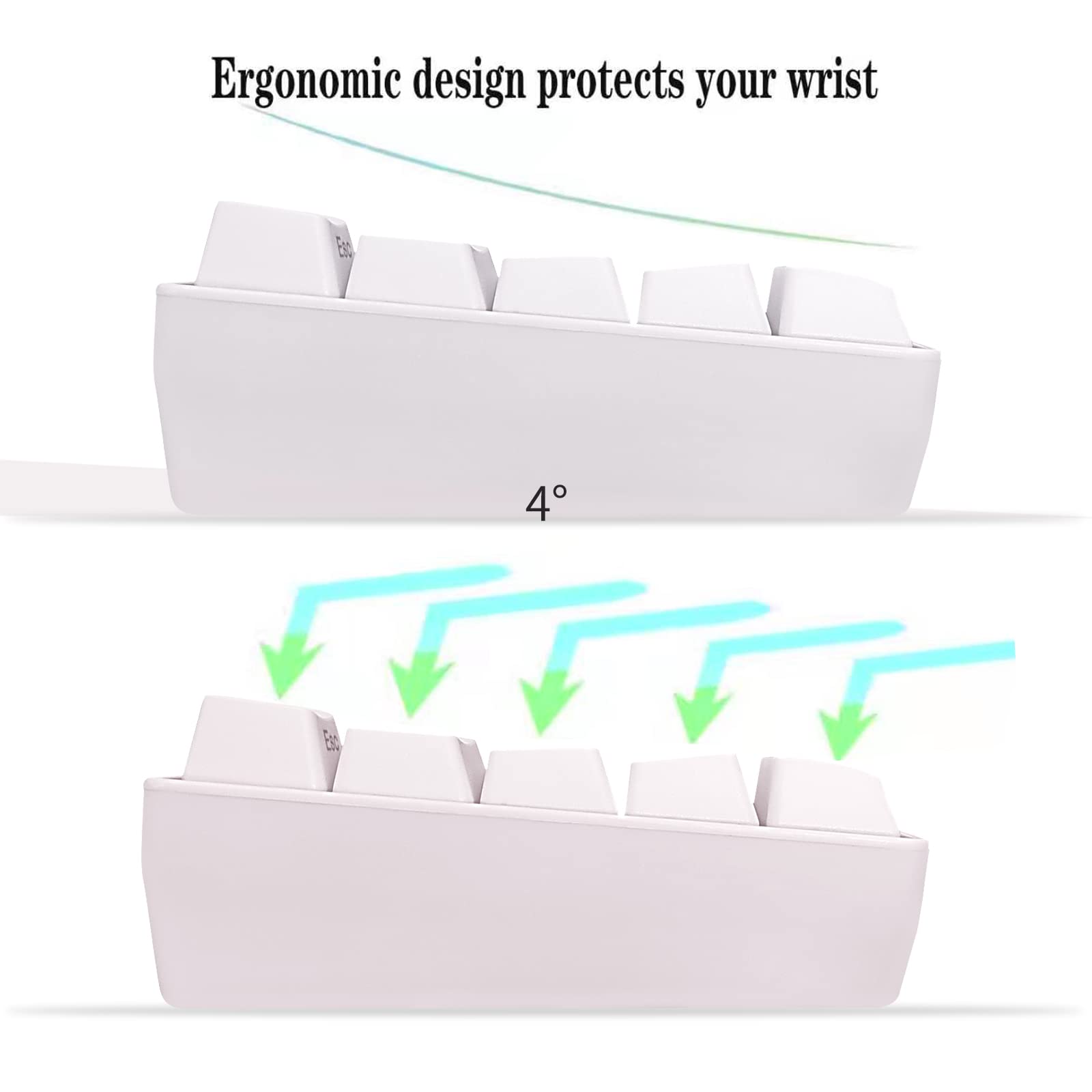 Snpurdiri 60% Wired Gaming Keyboard, 61 Keys RGB Backlit Wrist Rest Ultra-Compact Mini Waterproof Keyboard for PC Computer Gamer (White)