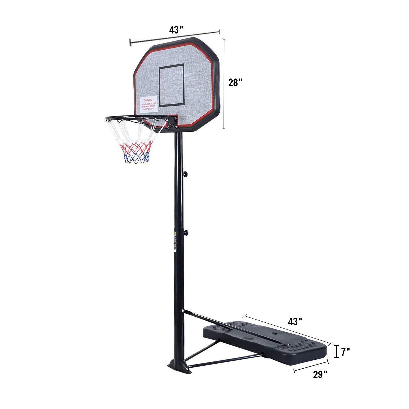 Movement God Portable Basketball Hoop System Height Adjustable 6.5ft-10ft with 43" Black Backboard for Indoor Outdoor Use