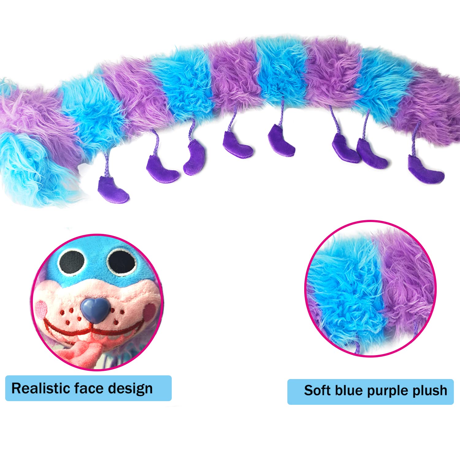 UKGNGEF Cute PJ Pug a Pillar Plush Pillow Doll, Soft Toy Parent-Child Storytelling Animated Caterpillar Plush Purple