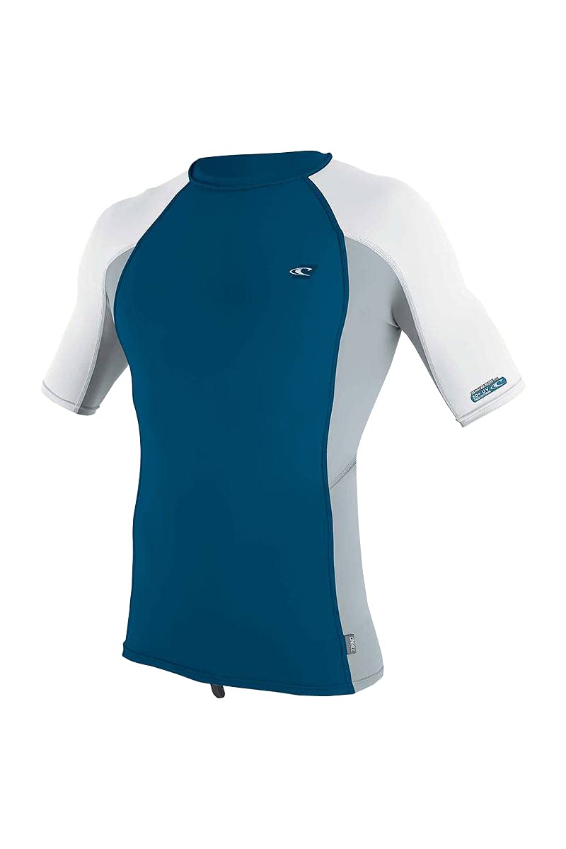 O'Neill Men's Premium Skins UPF 50+ Short Sleeve Rash Guard, Ultra Blue/Cool Grey/White, 2XL