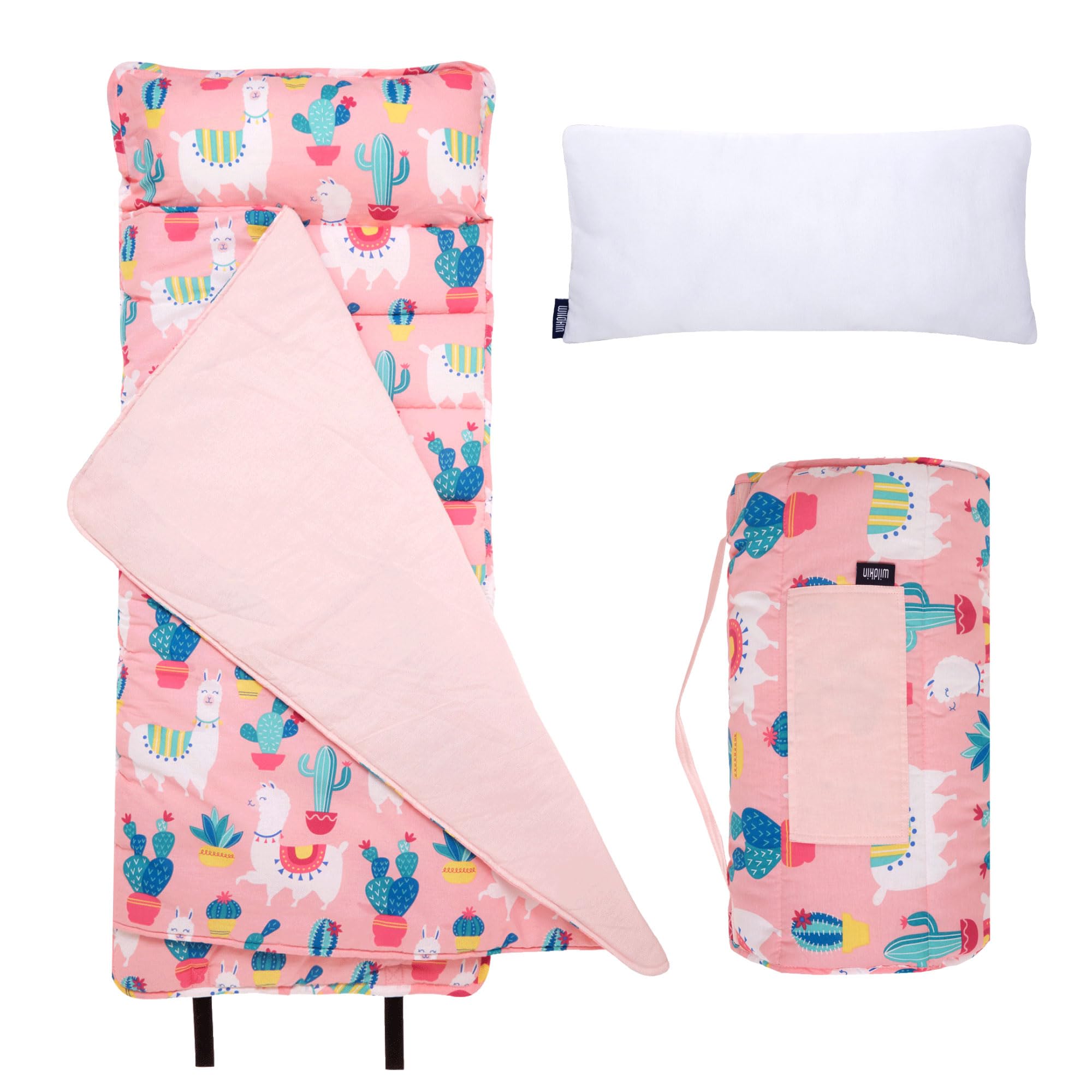 Wildkin Original Nap Mat Comes with Back-up Removable Pillow (Llamas and Cactus Pink)