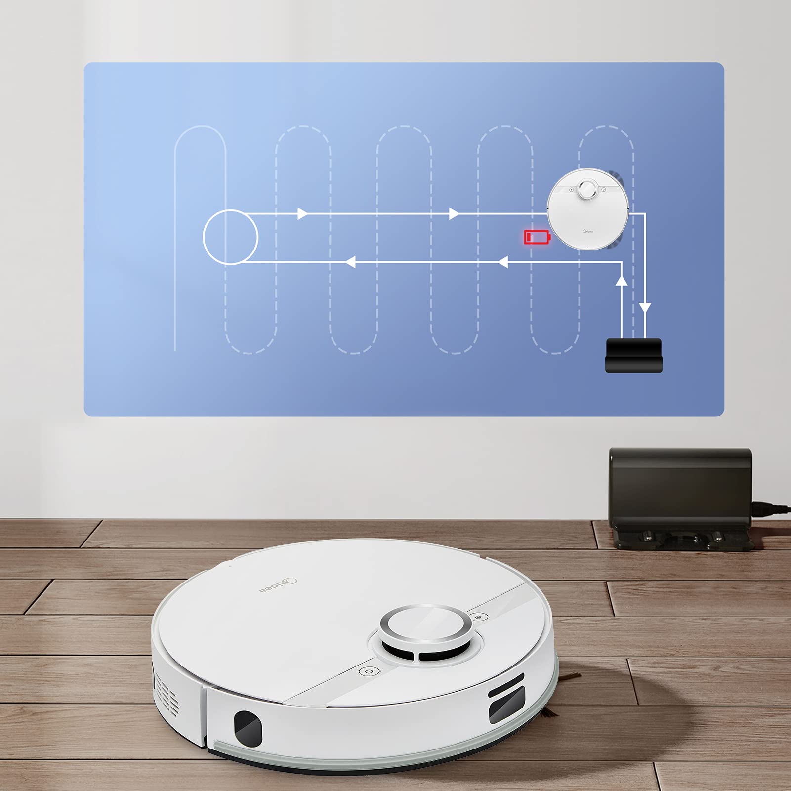 Midea M7 Robot Vacuum Cleaner, 4000Pa Strong Suction Power with Mopping Function, Laser Navigation, Route Planning, Compatible with Alexa, Google Home, for Pet Hair, Floors, Carpets, 5200mAh, White