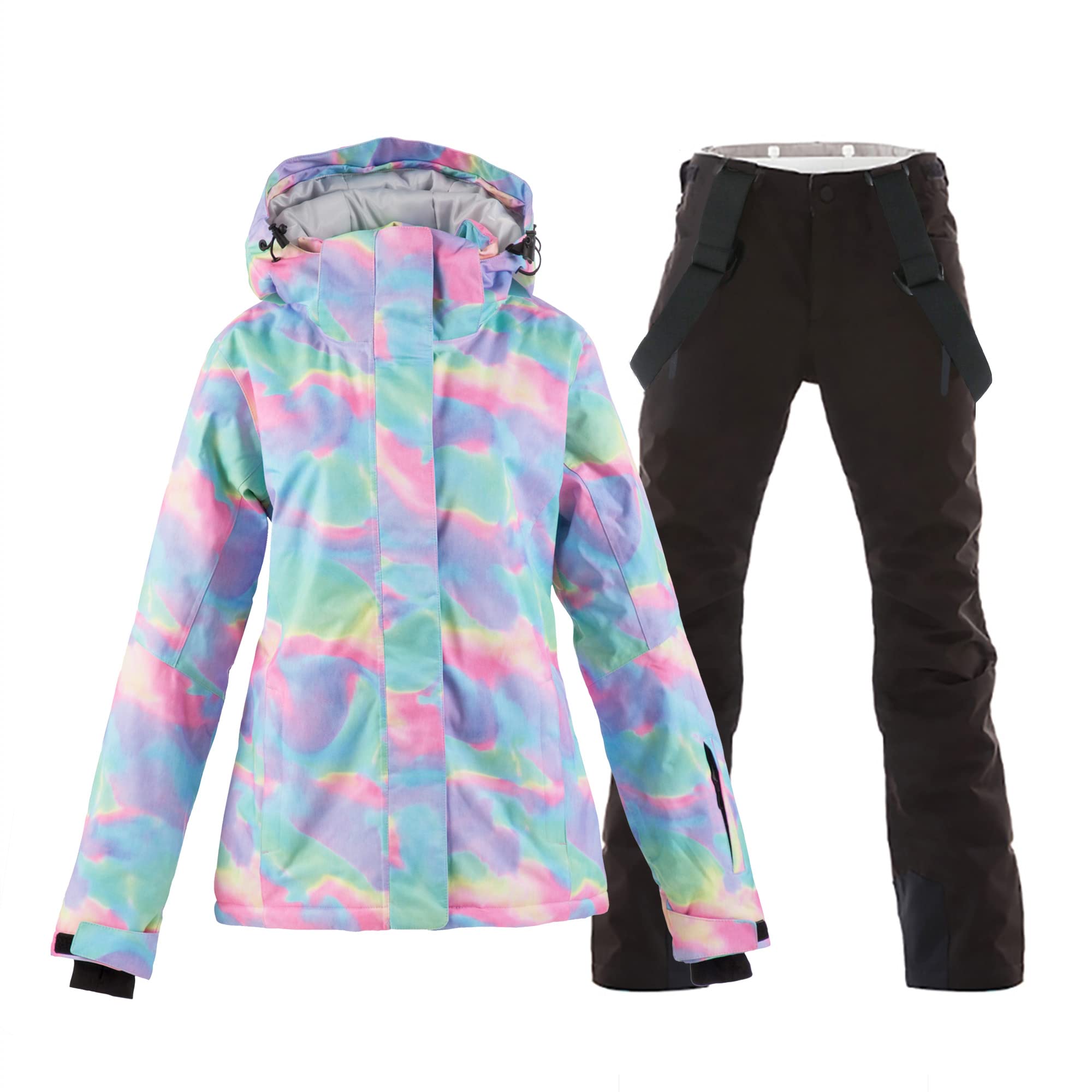 MOUS ONE Women's Ski Jackets and Pants Set Waterproof Snowboard Snowsuit Colorful Winter Warm Snow Coat Suit Windproof Insulated(Pink+Black, M)
