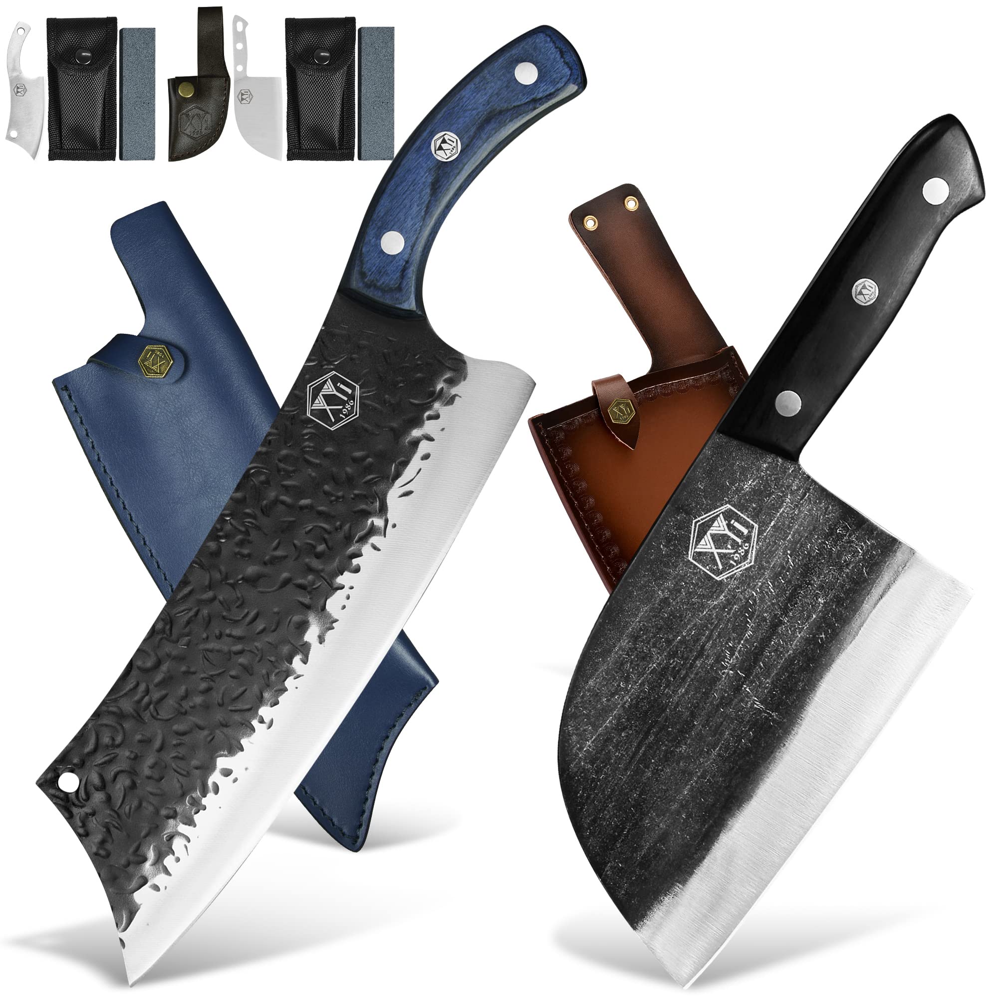 XYJ Full Tang Kitchen Knife Chinese Vegetable Knives Forged Serbian Butcher Knife With Carry Sheath For Home Kitchen or Camping