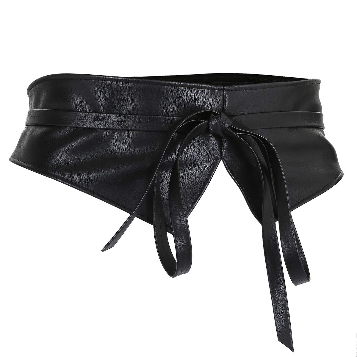 moonsix Faux Leather Waist Belts for Women, Wrap Around Boho Obi Style Cinch Waistband Belt Black