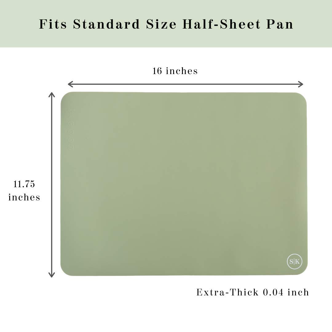 The Silicone Kitchen Silicone Oven Baking Mats BPA Free, Extra Thick, Half Sheet 16 in by 11.75 in, Set of 2, Green and Gray