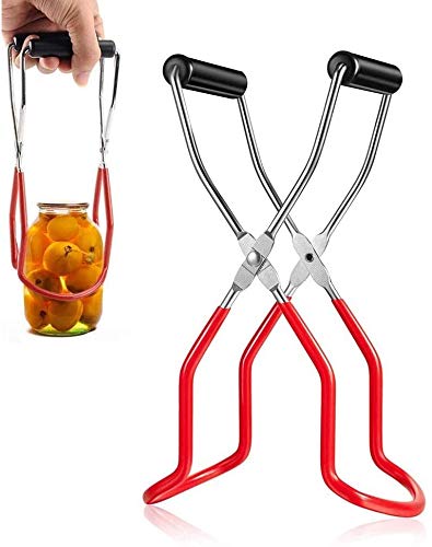 Oriflame Canning Jar Lifter Tongs, Stainless Steel Jar Lifter with Rubber Grips - for Slip Wide-Mouth Clip for Kitchen Restaurant (Red)