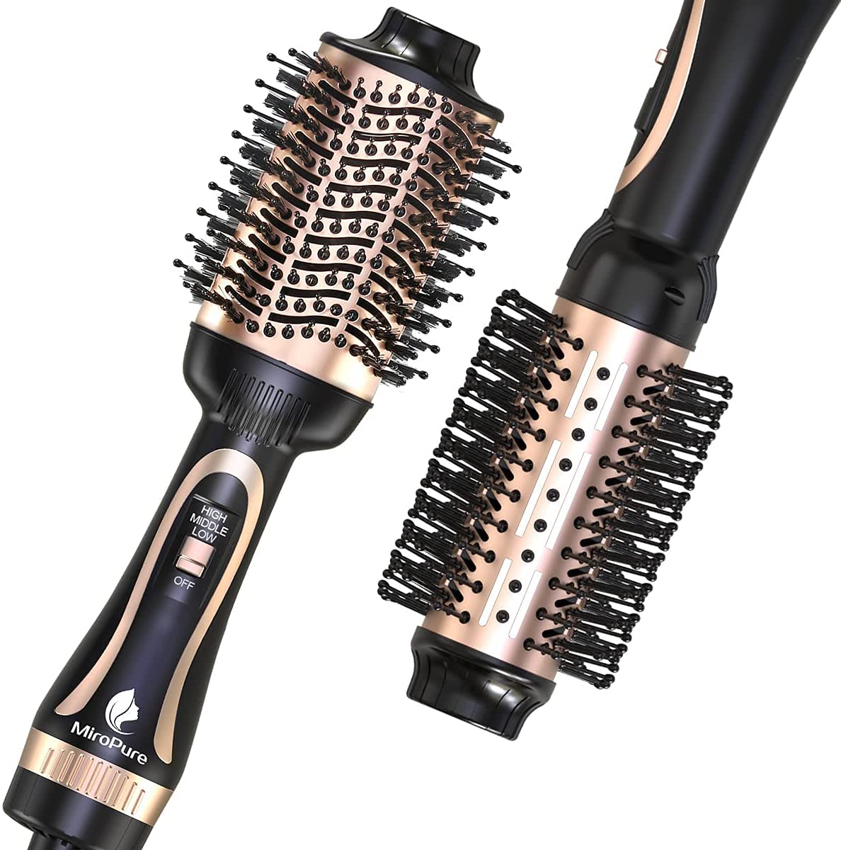 MiroPure Hot Air Brush One Step Hair Dryer & Volumizer for Straightening, Curling, Salon Negative Ion Styler Rose Gold