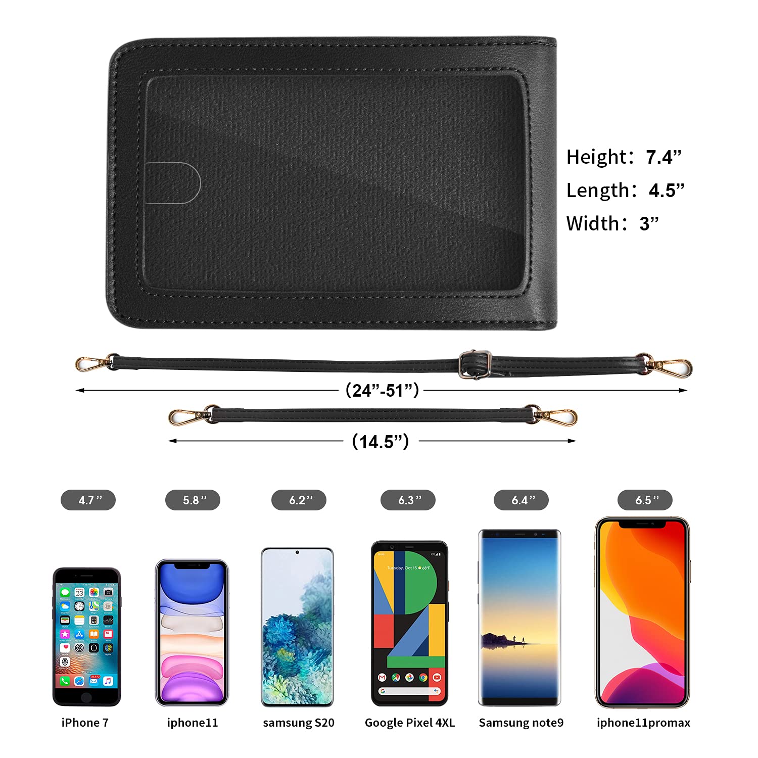 Lightweight touch screen bag purse PU Leather RFID Blocking Women Coin Purse Change Wallet Handbag with Wide Adjustable Strap