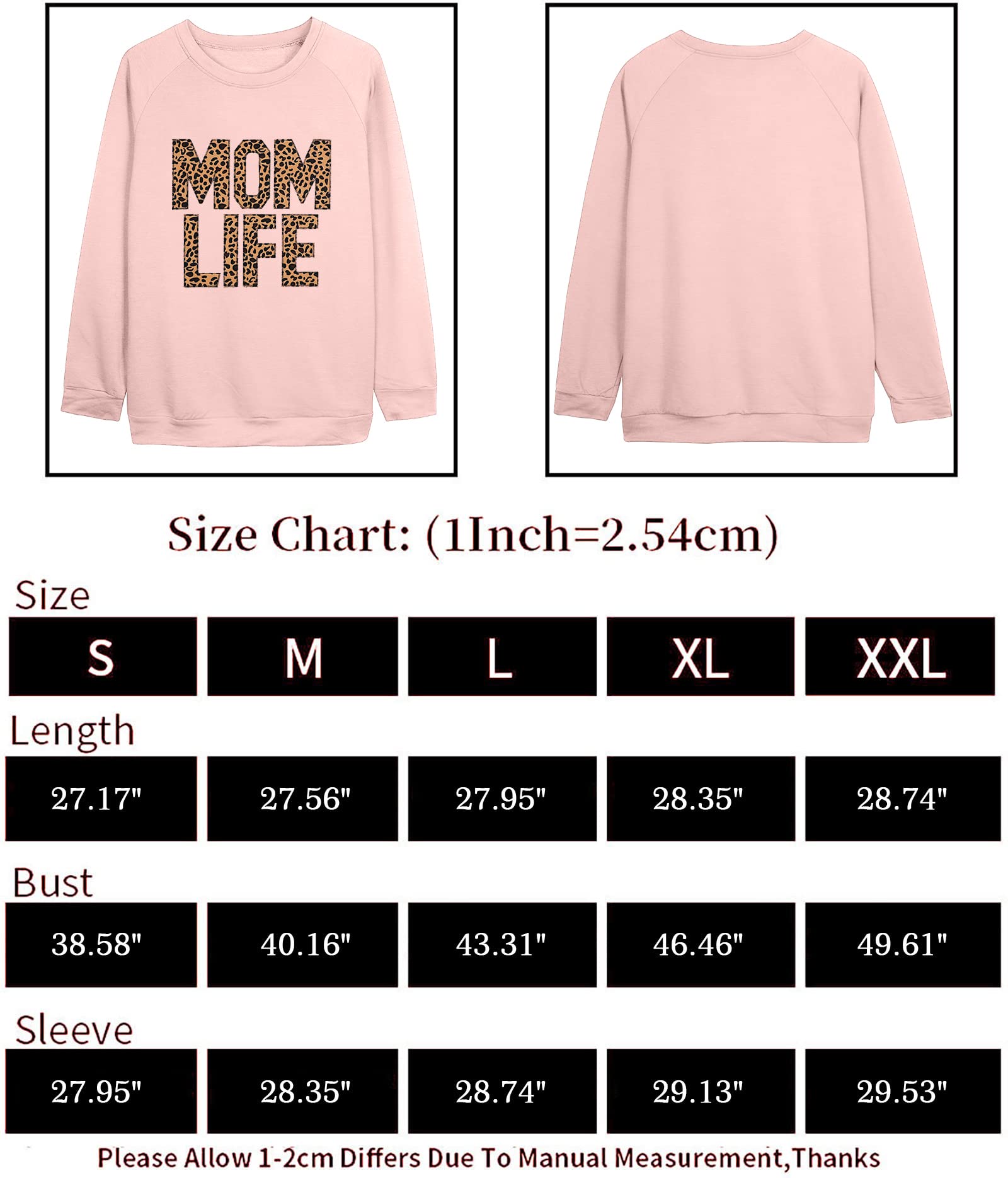 MOUSYA Mom Life Tops Women Mom Letter Printed Sweatshirt Leopard Graphic Casual Long Sleeve Crew Neck Pullover Tops (Small, A_pink)