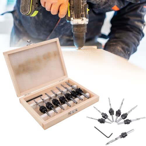 YGREAP 22PCS Countersink Drill Bits Set Tapered Stop Collar Wood Pilot Hole Steel