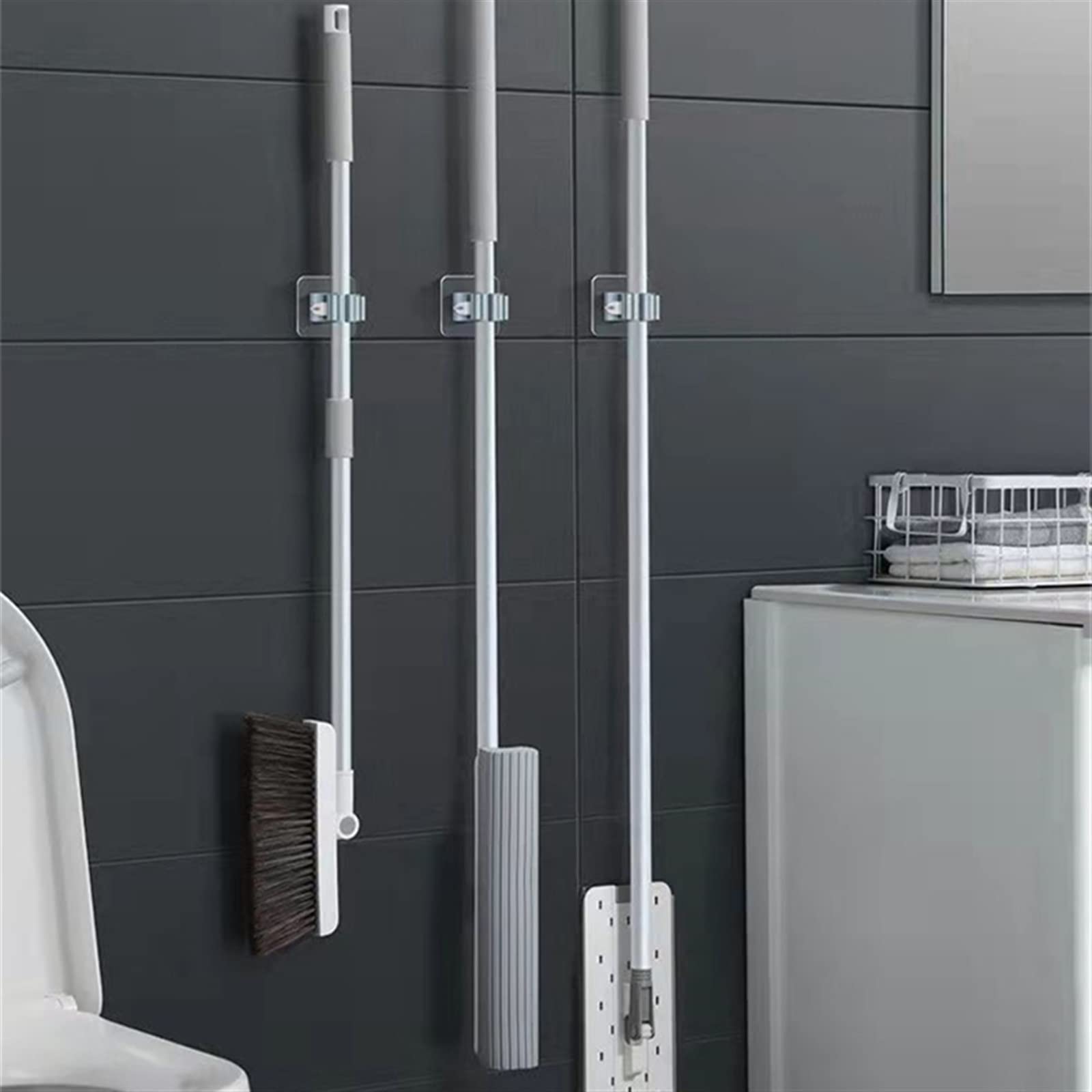 YOYSPRING Storage cart Wall Mount Adhesive Mop Rack Hook Shelf Toilet Holder Broom Hanger for Bathroom Accessories Kitchen Organization Home Storage