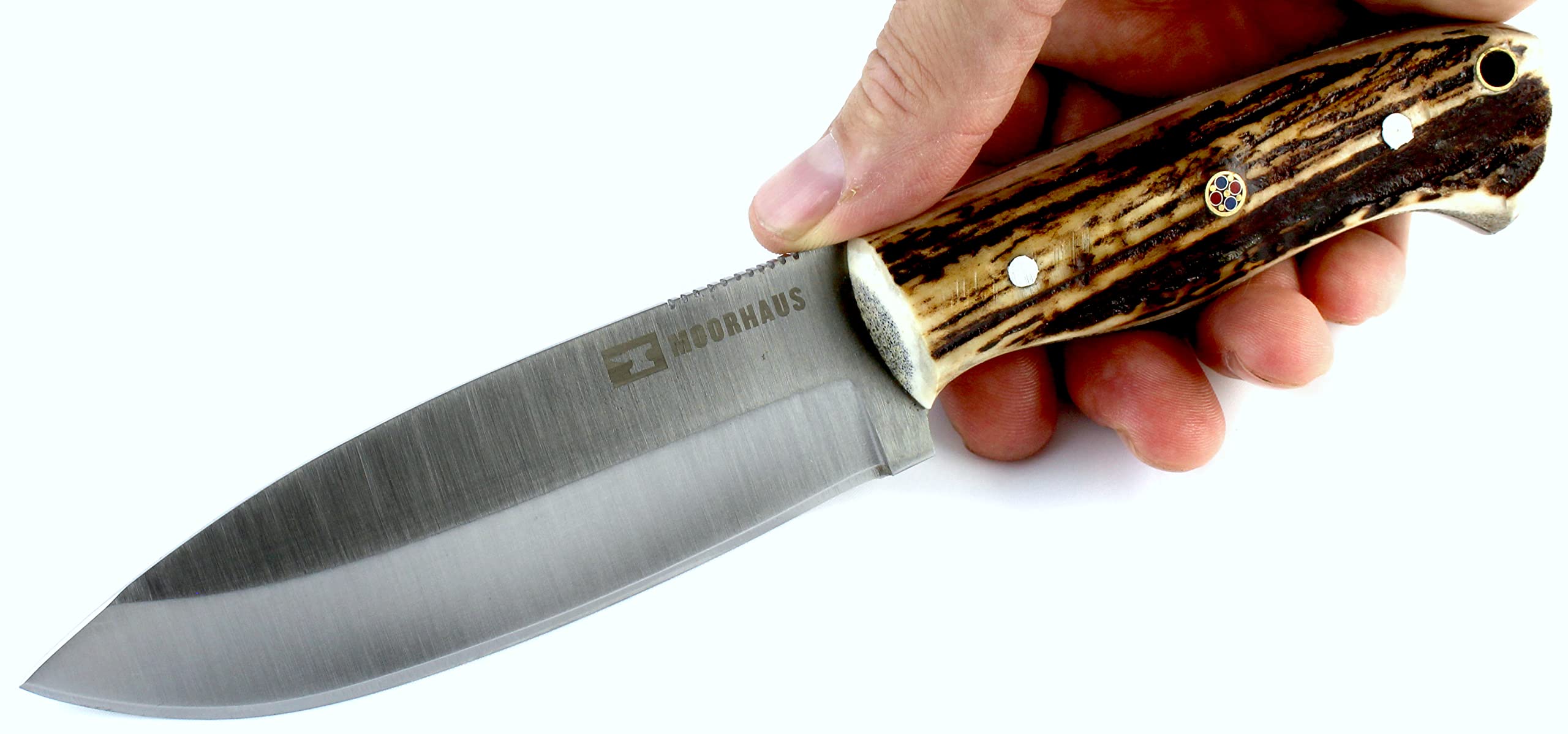 Moorhaus Handmade D2 Tool Steel Bushcraft, Hunting, Every Day Carry Knife Includes Leather Sheath (Walnut)