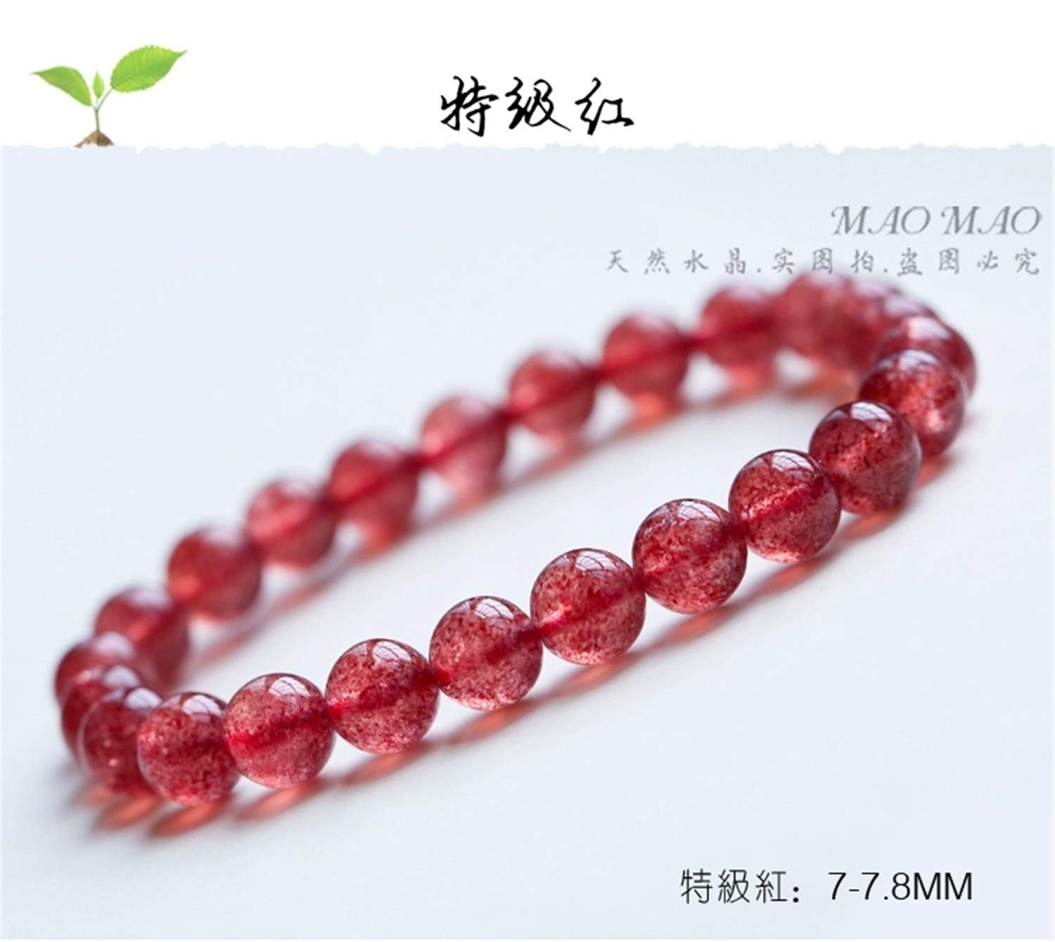 Muko Gemstone Natural Red Strawberry Quartz Crystal Clear Round Beads Women Bracelet 7mm AAAAA