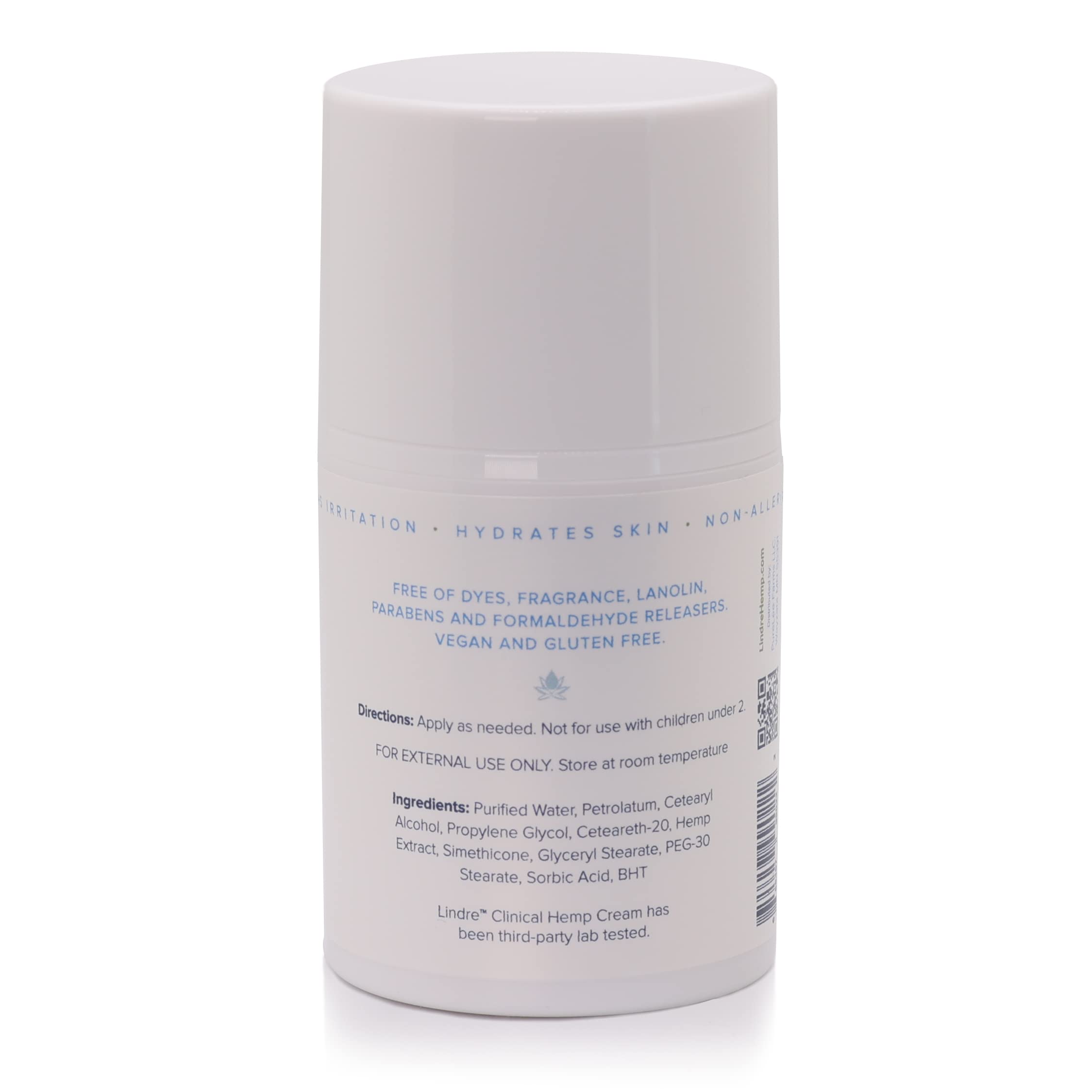 Lindre Regular Strength Hemp Cream for Dry to Very Dry, Sensitive Skin. Fragrance Free, Steroid Free, Dermatologist Tested. Original Formula, 1.7oz