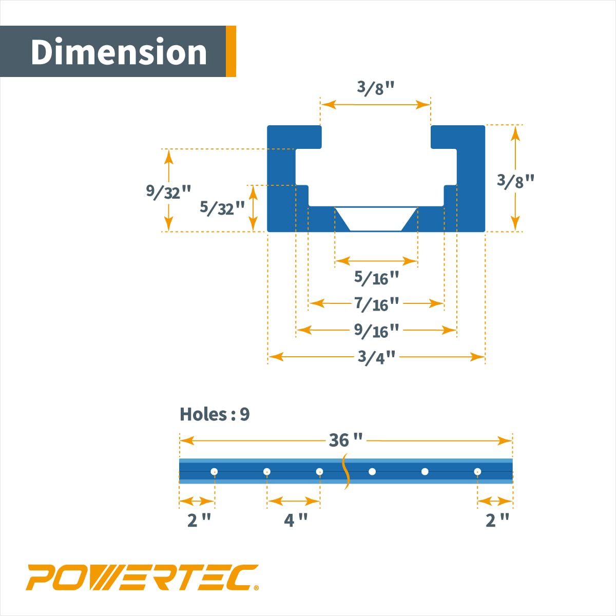 POWERTEC 71119 36 Inch Double-Cut Profile Universal T-Track with Predrilled Mounting Holes, 2 Pack, T Track for Woodworking Jigs and Fixtures, Drill Press Table, Router Table, Workbench