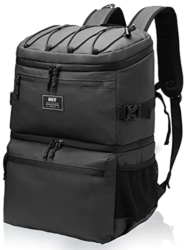 MIER Insulated Cooler Backpack Leakproof 2 Compartment Back Pack Cooler Bag Large Waterproof Lunch Backpack with Coolers for Men Women to Work Beach Picnics Camping Hiking, Double Deck (25 L, Black)