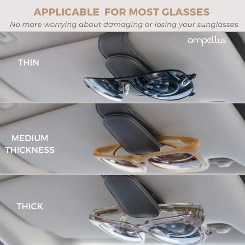 Ompellus Magnetic Leather Sunglass Holder, Eyeglass Hanger Clip for Car Sun Visor, Suitable for Different Size Eyeglasses (Beige)