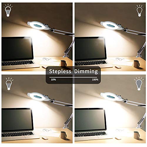 Magnifying Lamp with Clamp, NUEYiO 2,200 Lumens Dimmable Super Bright Daylight LED Magnifying Glass with Light, Adjustable Swivel Arm and Magnifier Lens for Reading, Crafts, Close Work, Repair- White