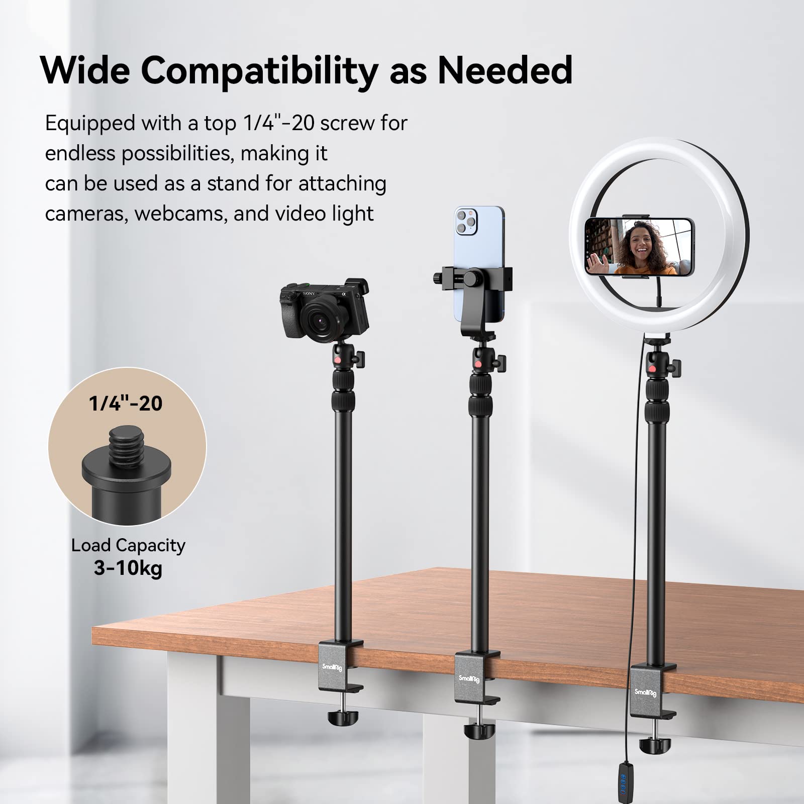 SmallRig Desktop Ring Light for Computer, Streaming Light with Desk Clamp and Phone Holder, for Vlogging, Live Streaming, Video Recording, Zoom Meetings, Gaming, YouTube, Tiktok 3998