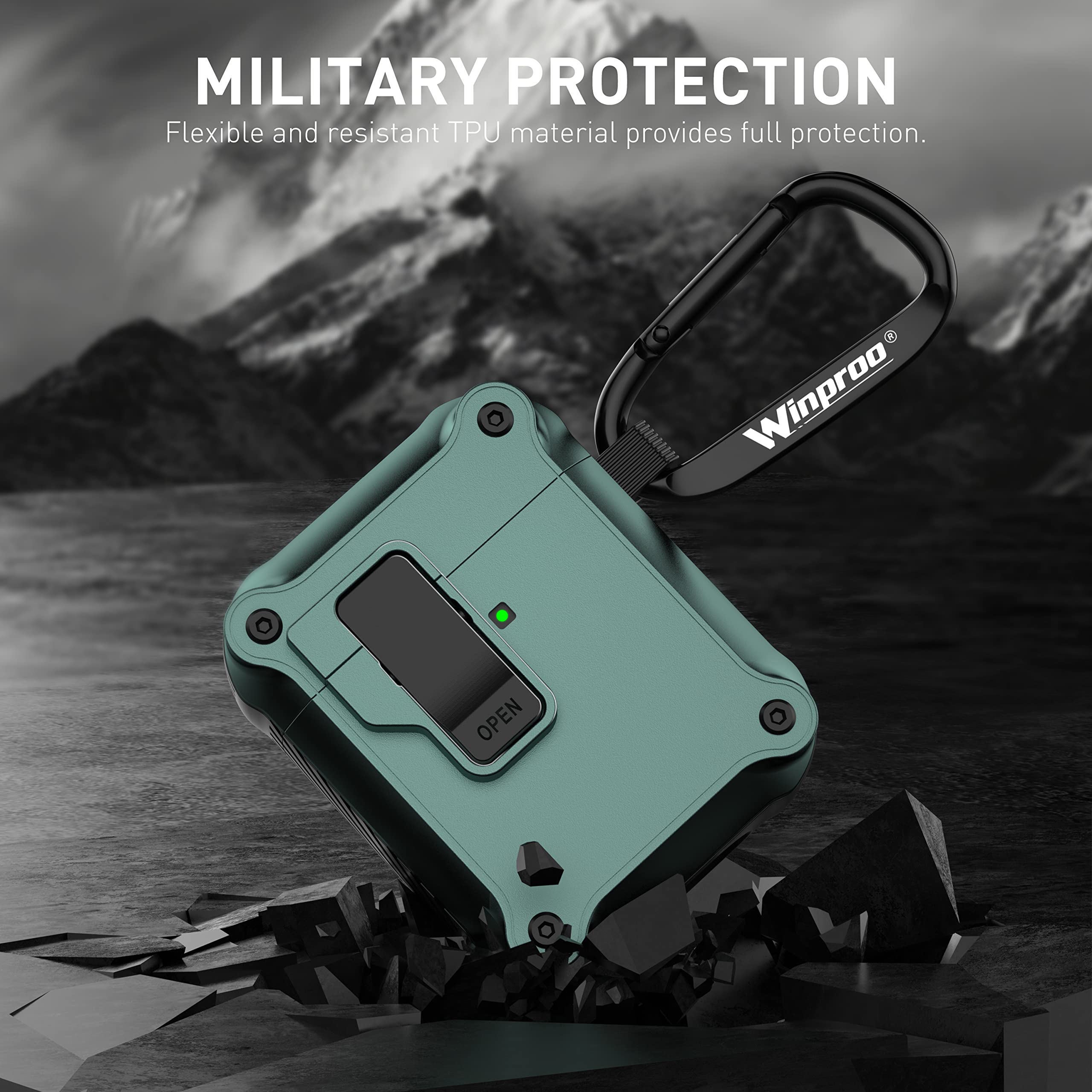 Winproo 2nd & 1st Generation Case Cover with Lock Clip, Military Hard Shell Full-Body Shockproof Protective Case Skin with Keychain for 2nd & 1st Gen [Green]