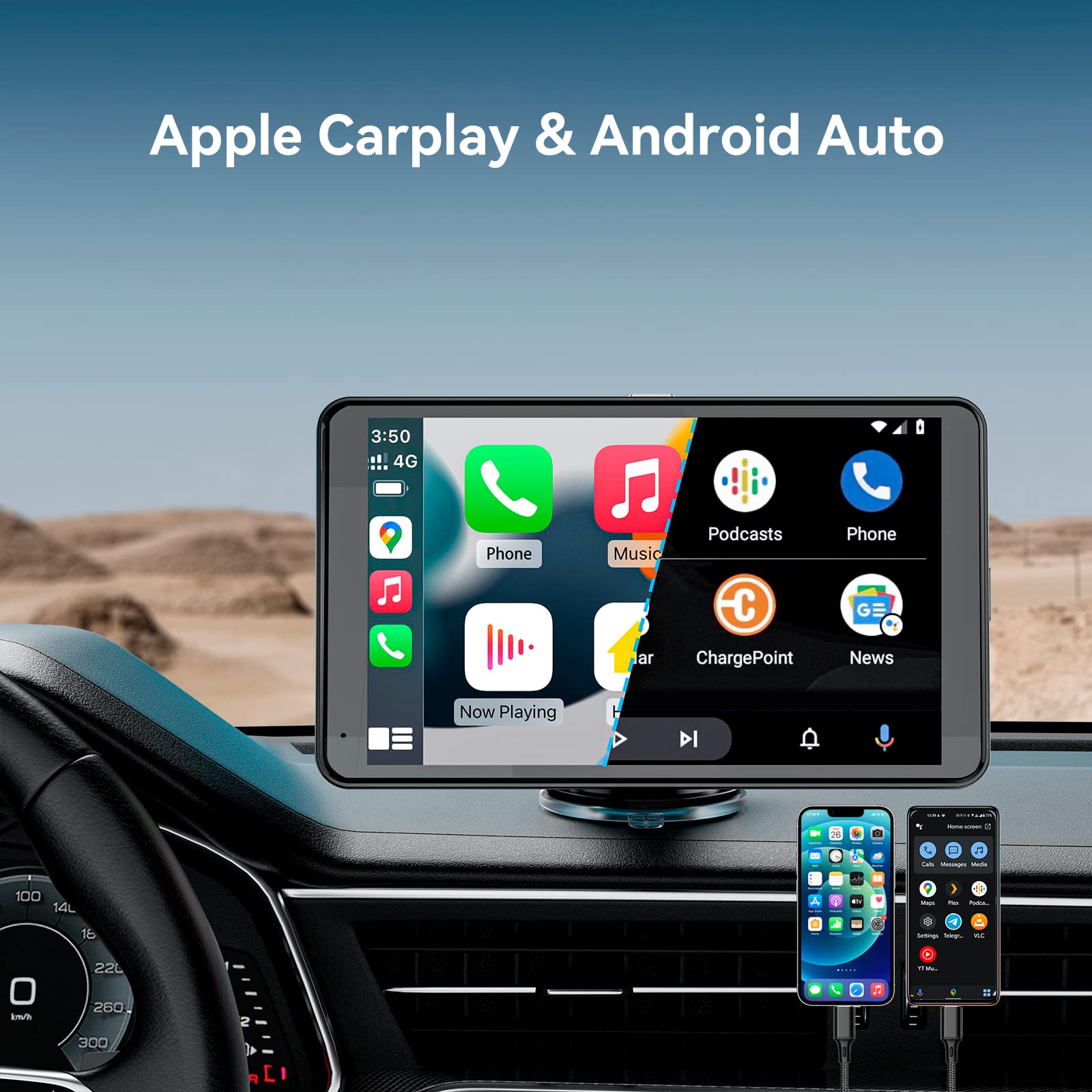 Spedal Portable Wired Car Stereo with Apple Carplay & Android Auto, 1080P Dash Cam with 7 Inch HD IPS Touchscreen, Voice Control, FM Transmitter, AUX/USB/32G TF Card, Supports Most Car Models