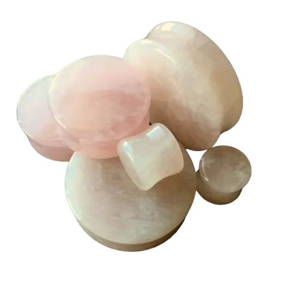 Lobal Domination PAIR of Rose Quartz Organic Stone Plugs Gauges - up to 38mm available! (1&3/8" (35mm))