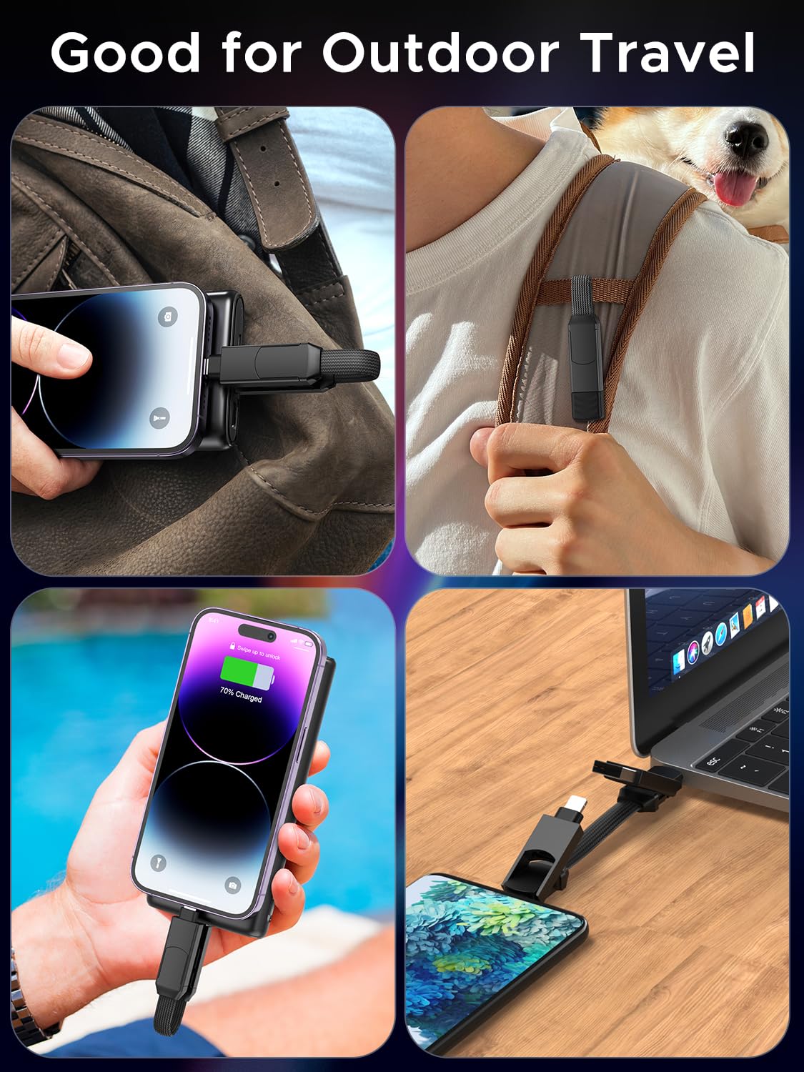 Multi Charging Cable EDC Travel Portable Keychain Charger Cable with PD Ultra-Fast Charging Power, Magnetic 4 in 1 USB C Cable for iPhone 15/15 Pro/ 15 Plus/ 15 Pro Max/MacBook Samsung (Lava Black)