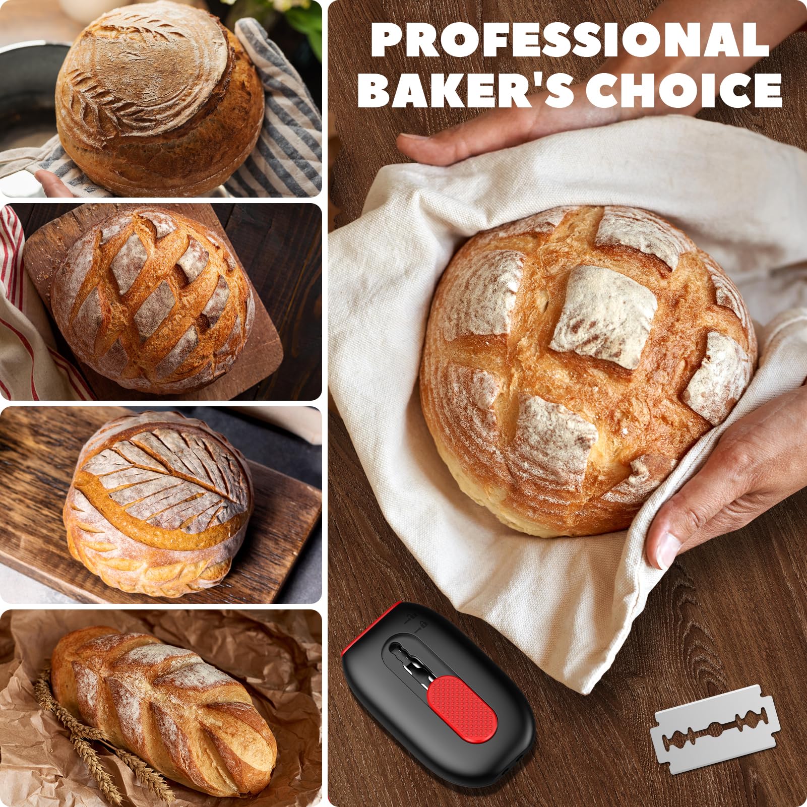 Winsing Bread Lame Sourdough Scoring Tool, Magnetic & Extractable Sourdough Baking Supplies Bread Scoring Knife, Bread Lame Dough Scoring Tool For Homemade Bread Making With 6 Razor Blades(Black)