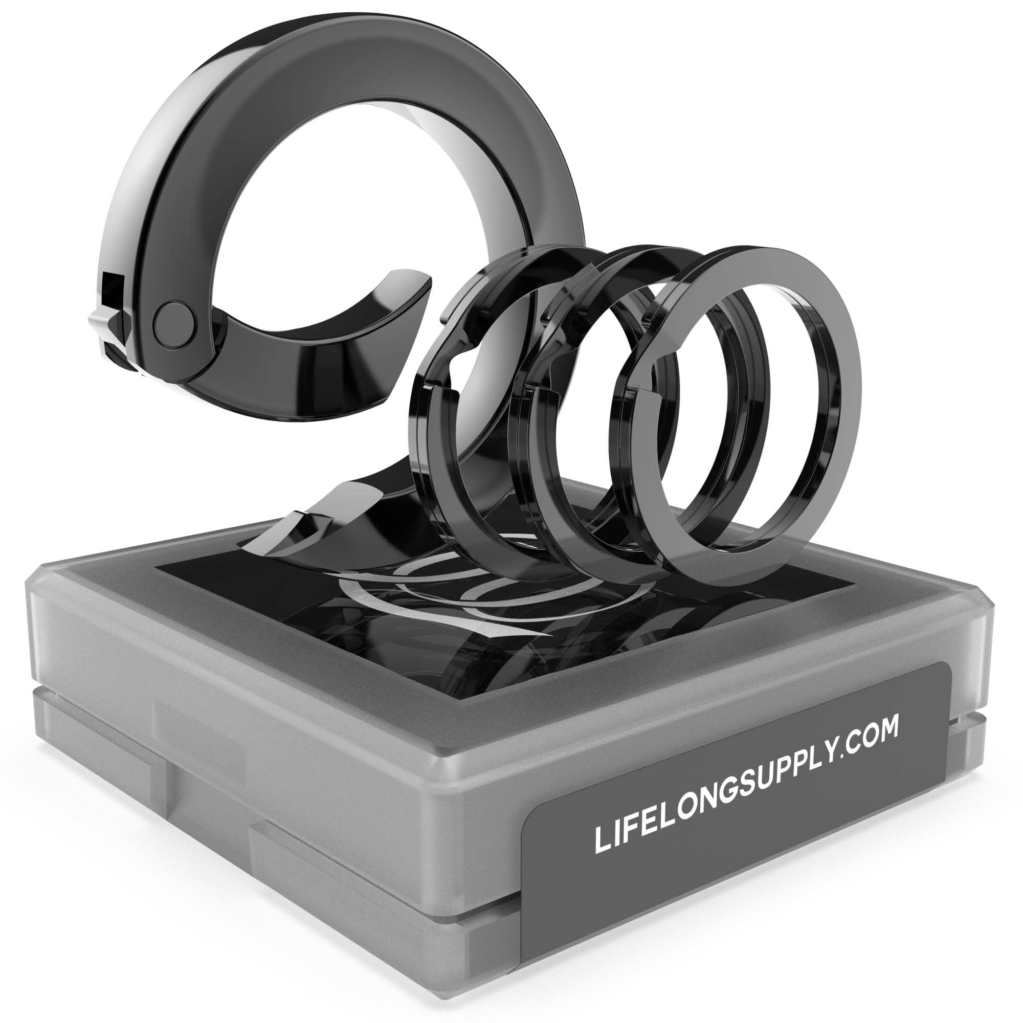LIFELONGRING 300 Series (1) Carabiner Keychain Ring & (3) Matching Flat-Style Key Rings for Keychain Set, Universal Size Fashion Round Key Carabiner Clip, Circle Key Clip Holder (Graphite Black)
