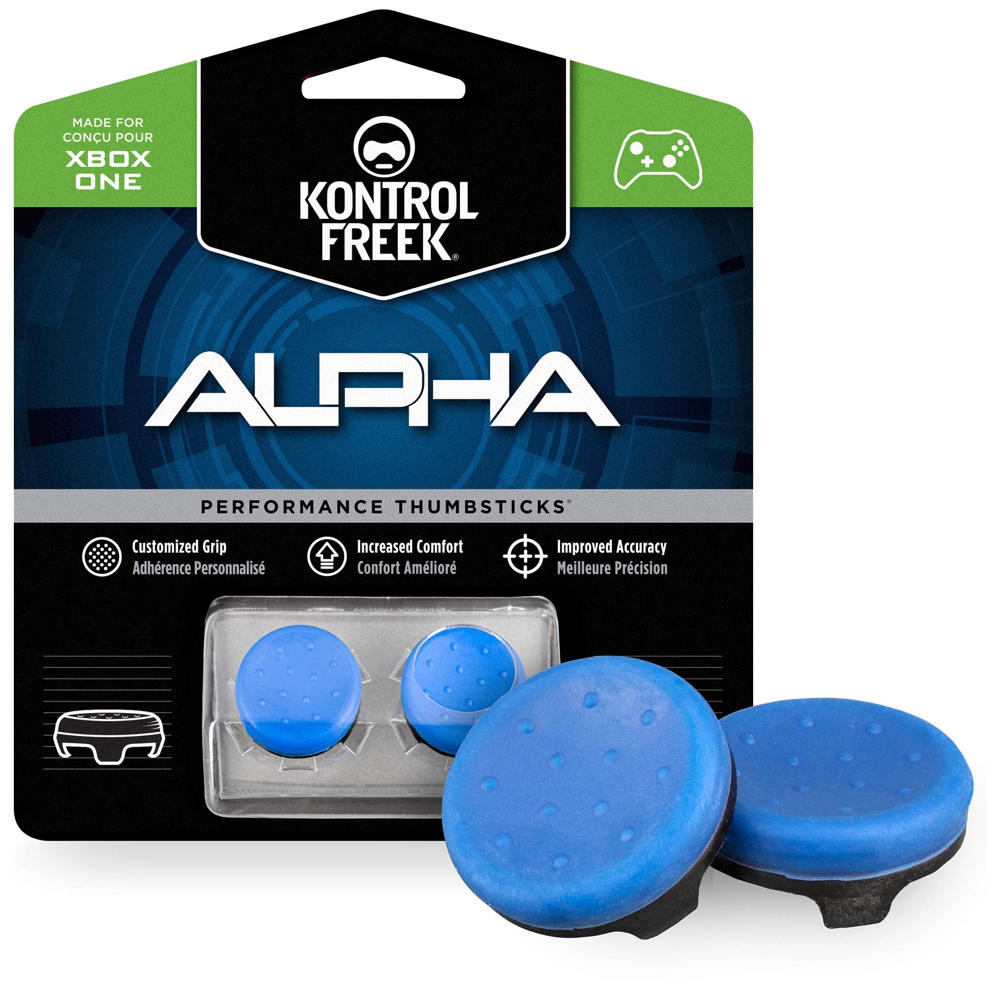 KontrolFreek Alpha for Xbox One and Xbox Series X Controller | Performance Thumbsticks | 2 Low-Rise Concave | Green (Blue)