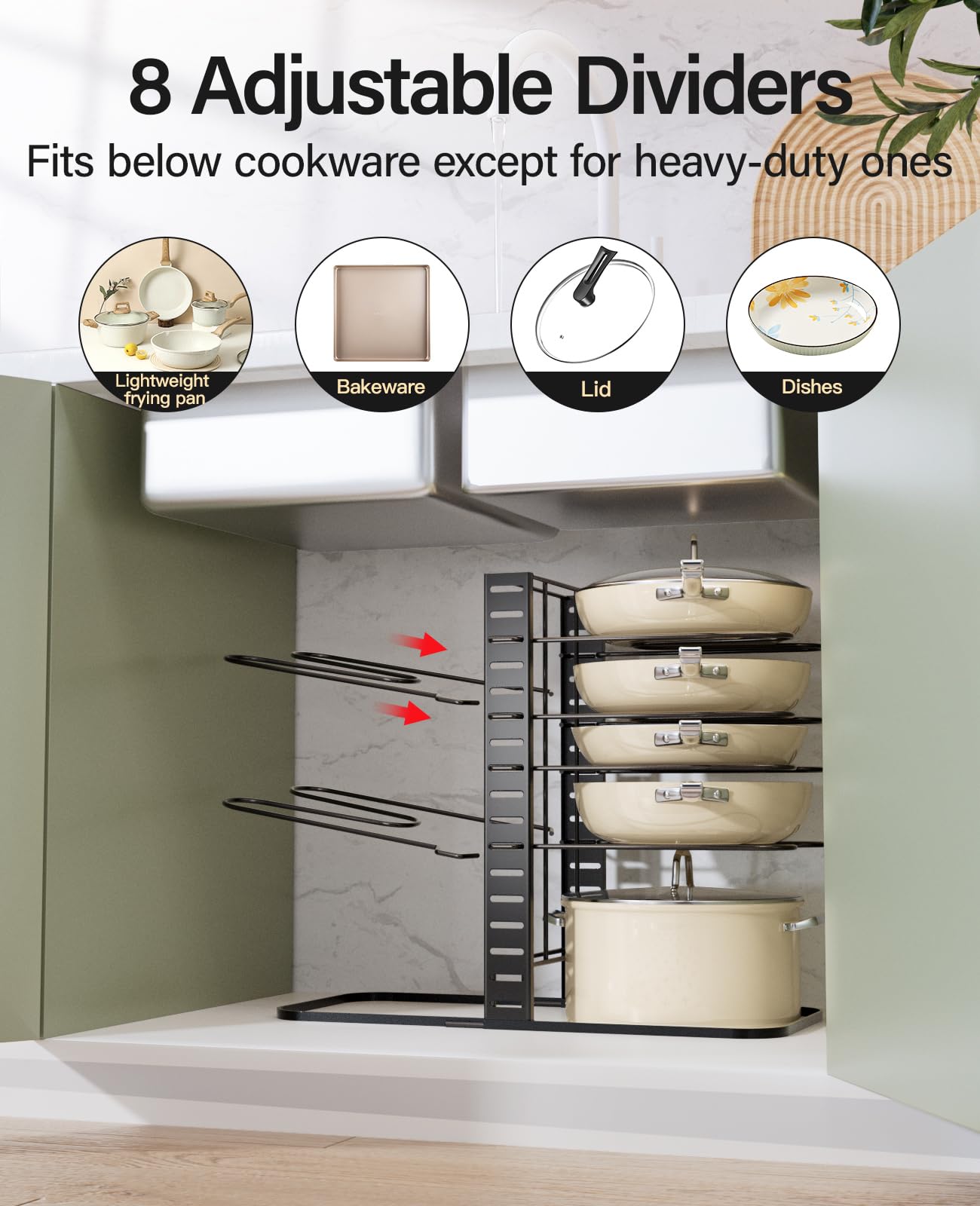 ORDORA Pots and Pans Organizer, 8 Tier with 3 DIY Methods
