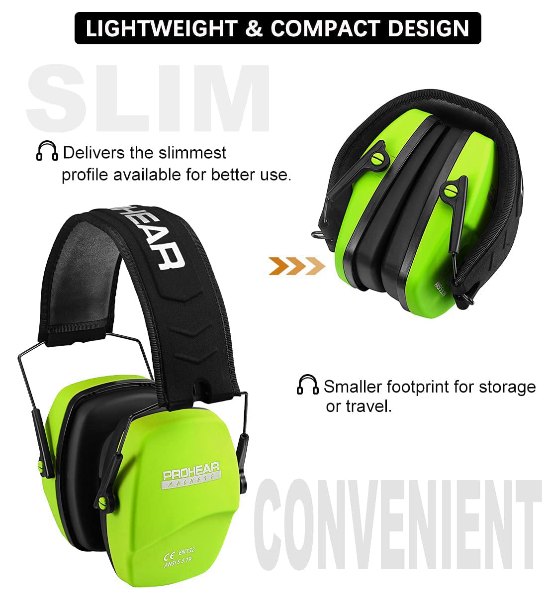 PROHEAR 016 Shooting Ear Protection Earmuffs 2 Pack, NRR 26dB for Gun Range, Hunting - Fruit Green and Orange