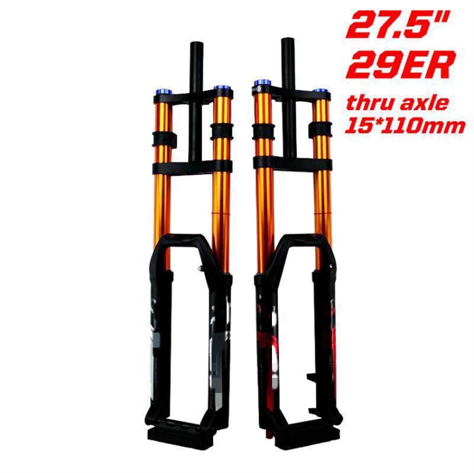 SMANNI MTB Suspension Fork Boost DH Mountain DH AM Air Oils Damping Rebound Adjustment 27.5 29ER 110 * 15MM Support 3.0IN Tire (Color : 27.5red Logo)