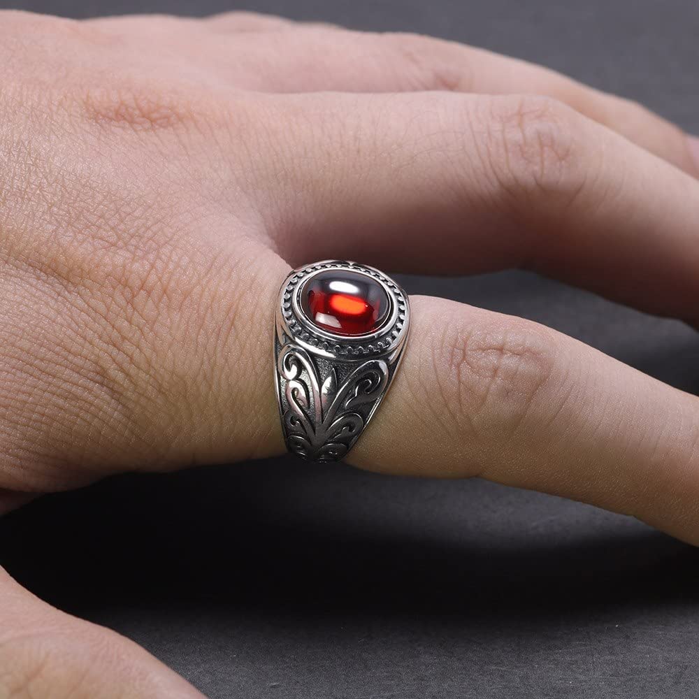 Red Garnet S925 Silver Damon salvatore heart TVD Ring Real ring For Men or woman, leaves Engraved, gemstone Fine Jewelry (9)