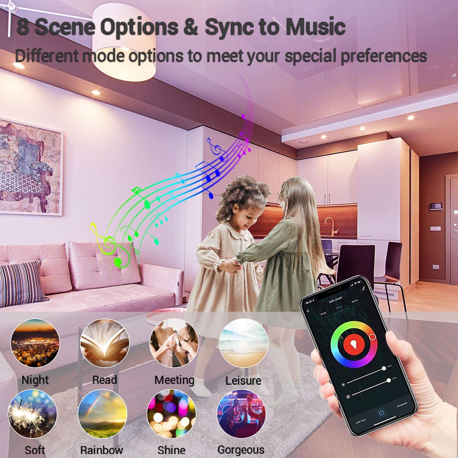 MikeWin Smart Ceiling Light Fixture 12Inch - 24W Smart Led Ceiling Light Ultra Thin Color Changing RGB Ceiling Light - app Control 2400lm 3000K-6500K Dimmable - Compatible with Alexa