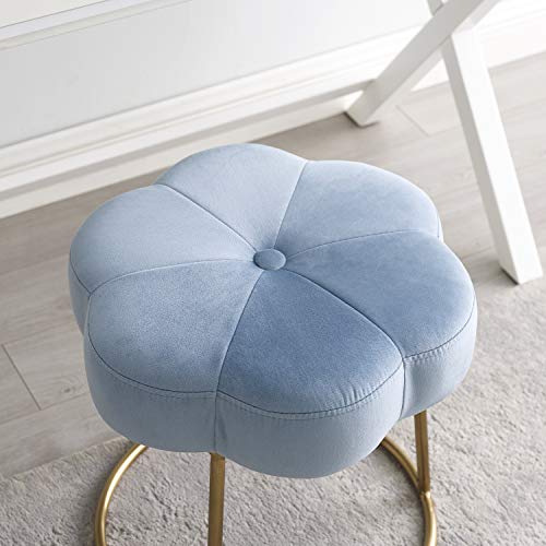 Linon Light Blue and Gold Vanity and Accent Talulah Stool