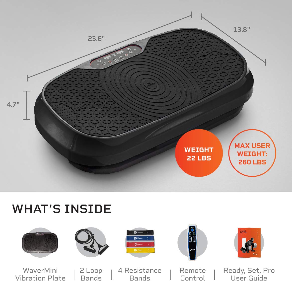 Lifepro Waver Mini Press Vibration Plate Exercise Machine | Portable Vibrating Platform for Whole Body Fitness, Lymphatic Drainage, Weight Loss, Power Push Ups, Pressotherapy | Max User Weight 265 lb