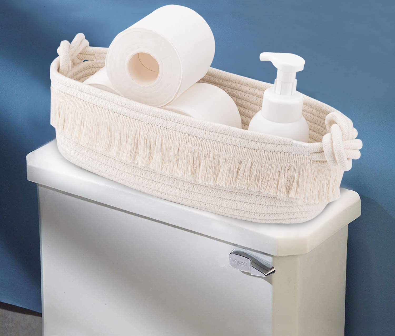 VAGRSS Toilet Basket ToiletTank Top Baskets for Bathroom Organizing,Small Basket with Handles for Nursery, Toys, Gift Baskets 1 Pack (White)
